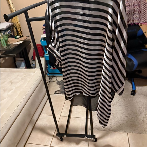 Tops | Black And White Striped Sheer Bathing Suit Cover Up | Poshmark
